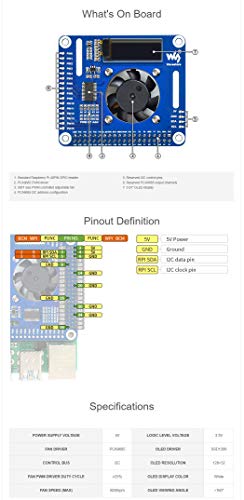 Coolwell Waveshare PWM Controlled Fan HAT for Raspberry Pi I2C Bus PCA9685 Driver with Real Time Temperature Monitor Auto Adjustment Up to 16-Ch PWM Output