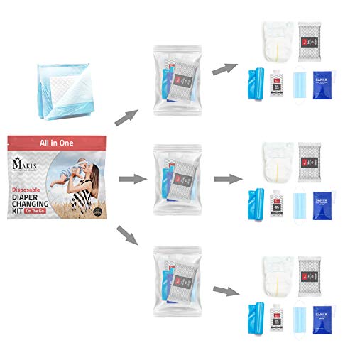 Maki's Disposable Diaper Changing Kit to Go | Contains 3 Individual Packs | Perfect for Travel | Portable Baby Changing Essentials (Size 3)