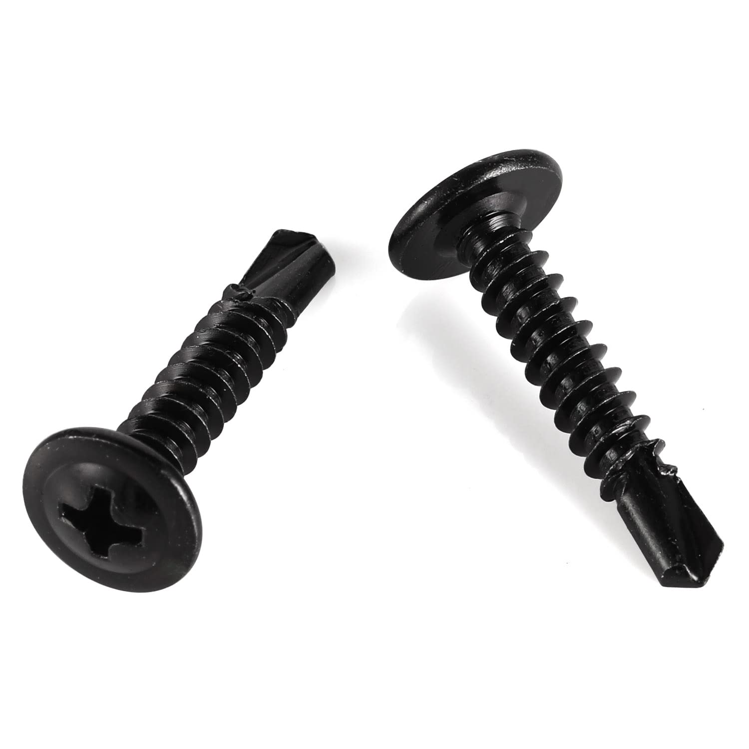 #10 x 1" Wafer Head Self Drilling Sheet Metal Screws Modified Truss Head Self Driller, 410 Stainless Steel Black, 50 PCS