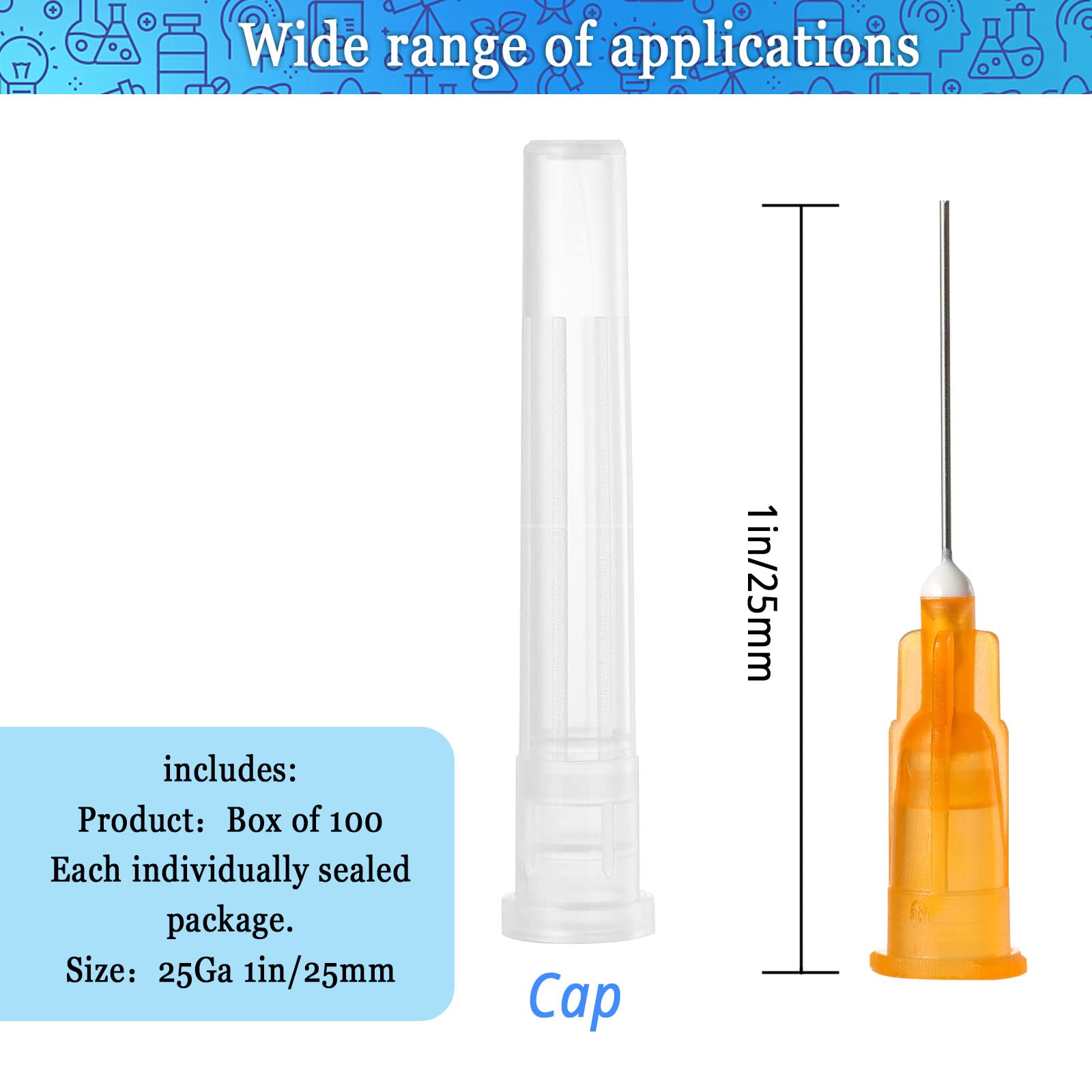 100 PCS Luer Lock Precision Dispensing Tools,Suitable for Refilling Liquidused in Industry, Scientific Research, Laboratory, Plant Cultivation (Size:25Ga 1in/25mm)