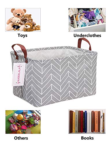 QUEENLALA Rectangular Laundry Hamper/Foldable Nursery Laundry Basket for Organizing/Storage Bin Baskets/Children Toy Office Bedroom/Toy Bin Closet Shelf Baskets(Rec-Grey Wheat)