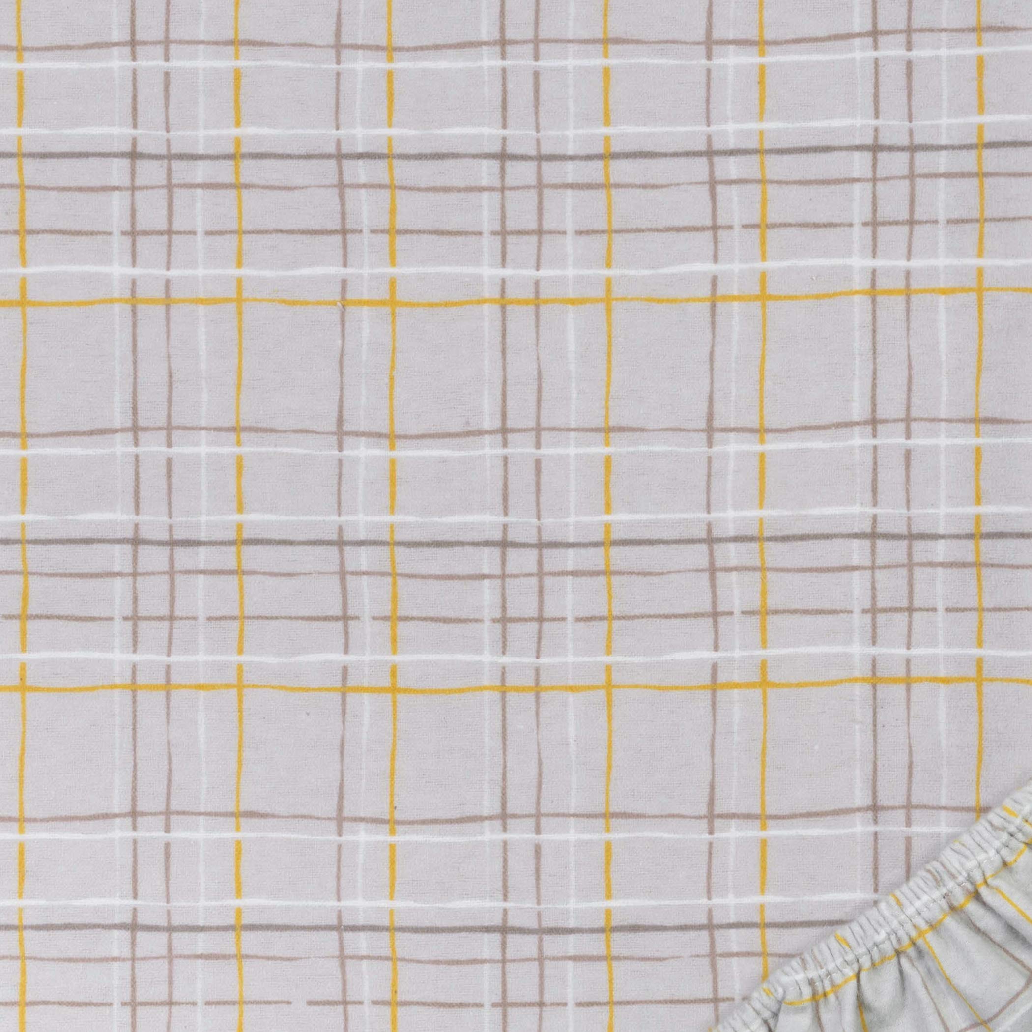 Country Plaid Deluxe Flannel Fitted Crib Sheet-Plaid Print Cotton Flannel, Grays, Brown, White, Mustard Yellow, Fully Elasticized, 10 in Deep Pockets, Fits Standard Crib Mattress 28 in x 52 in