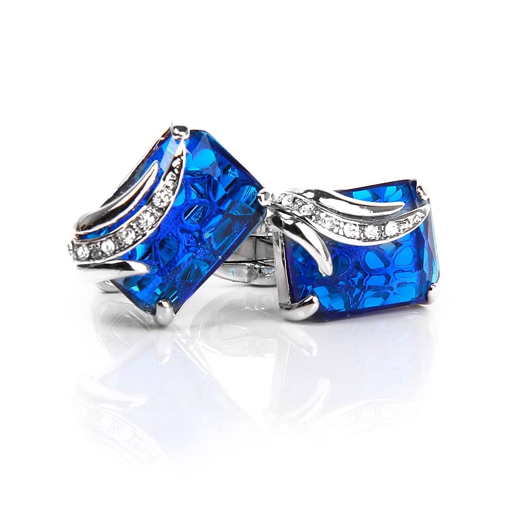 1 Pair of Cufflinks Men's Rectangle Blue Crystal Cufflinks Shirt Cuff Links Wedding Party Groom Gift (Color : A, Size : One Size) (A One Size)