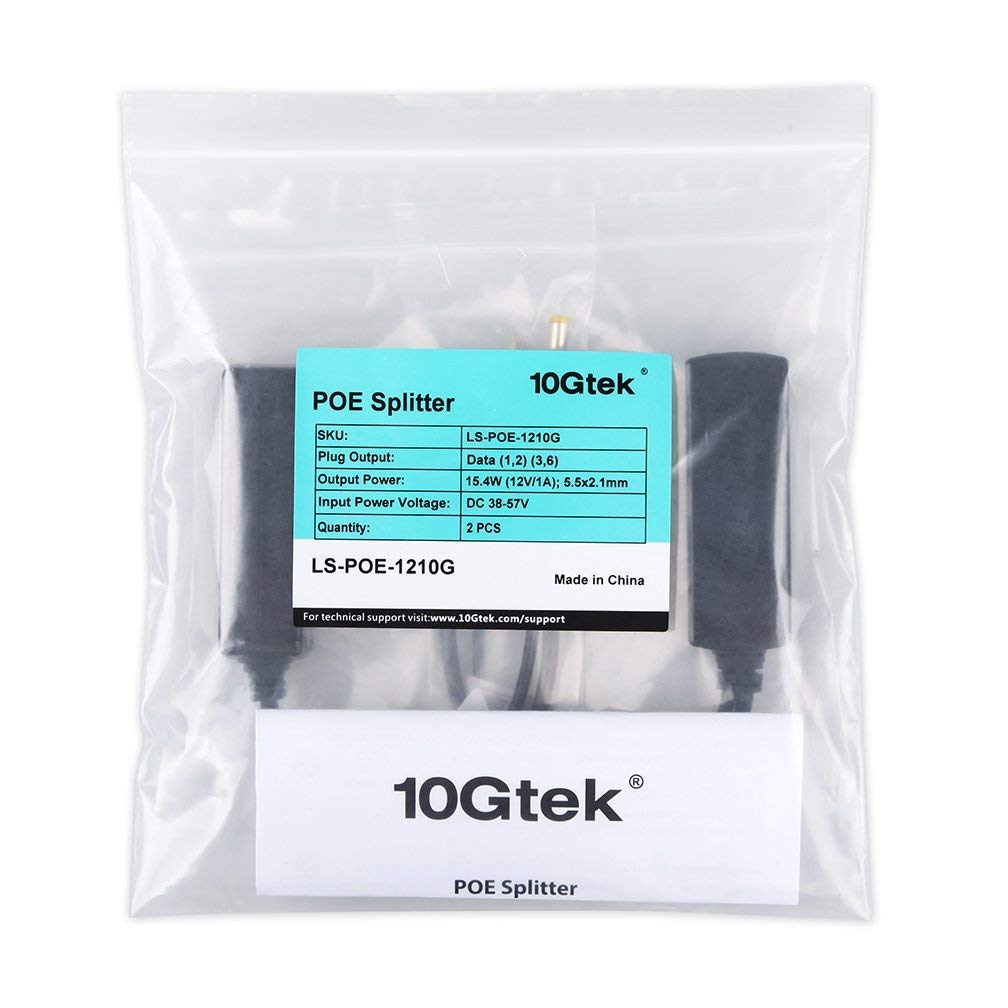 10Gtek POE Splitter Cable 100Mb/s 155Mb/s, 802.3AT/AF, 48V to 12V (PSE chip Inside), 100 Meters Link (2-Pack)