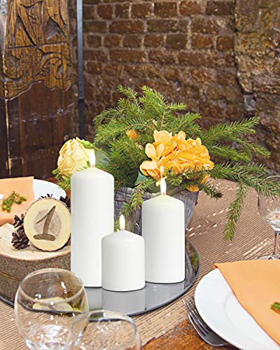 Cone Top Pillar Candles by Bask - Set of 3-3" x 4", 6", and 8" Dripless Unscented Candles in White for Home Decor, Relaxation & All Occasions