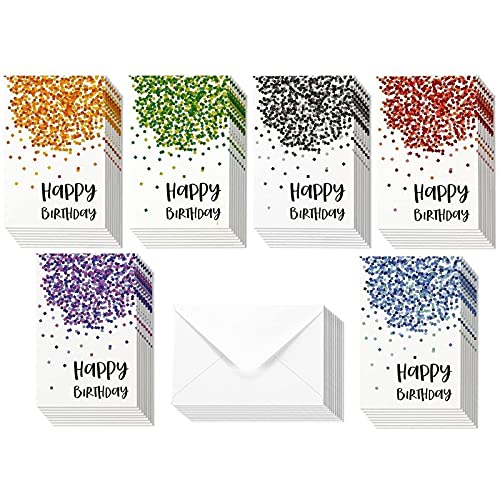 48 Pack Birthday Cards Bulk, 6 Assorted Confetti Designs with Envelopes, 4x6