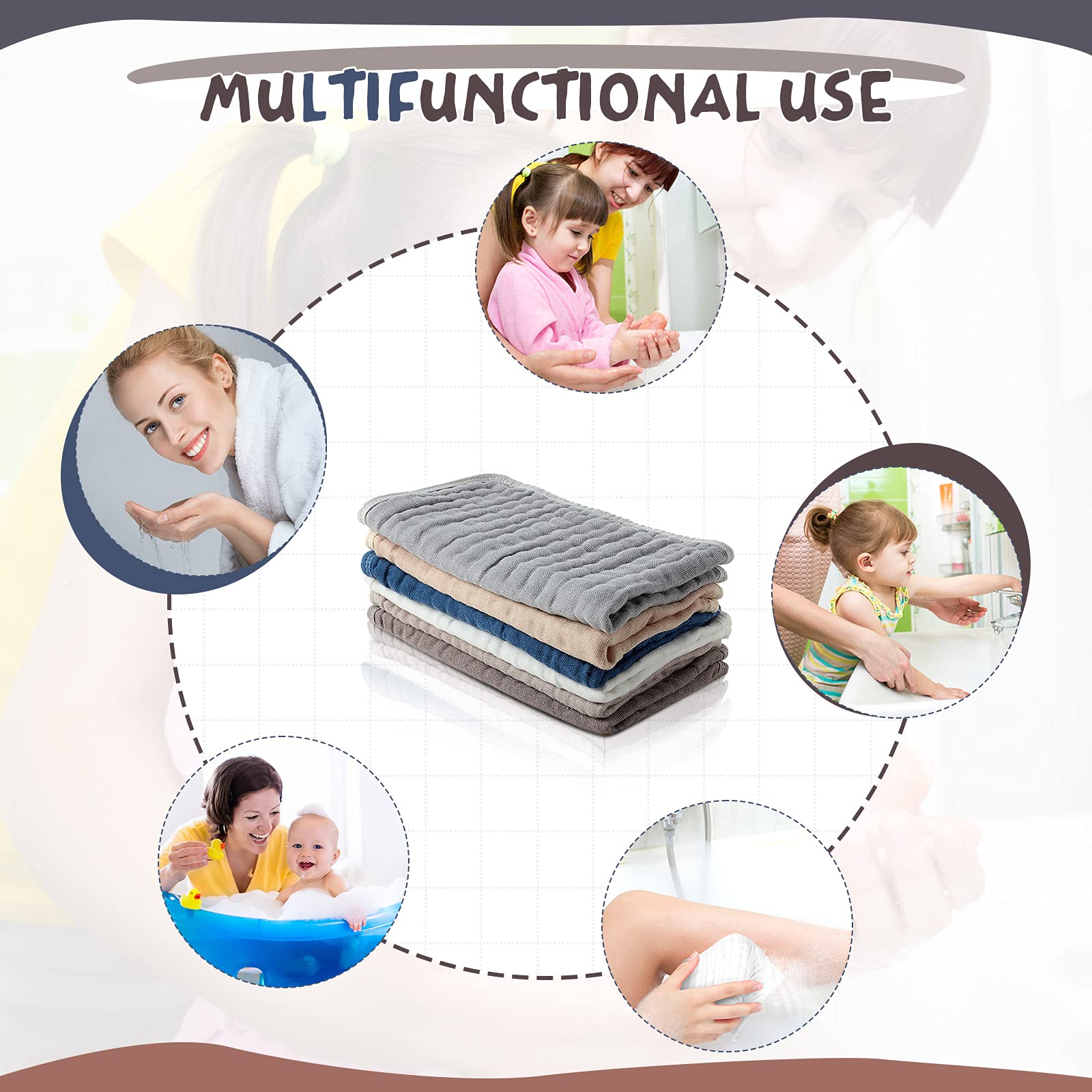 6 Pieces Large 20 x 10 Inch Muslin Multi-Colors Muslin Washcloths Burping Cloth Diapers 6 Absorbent Layers Face Towels for Baby (Simple Colors)