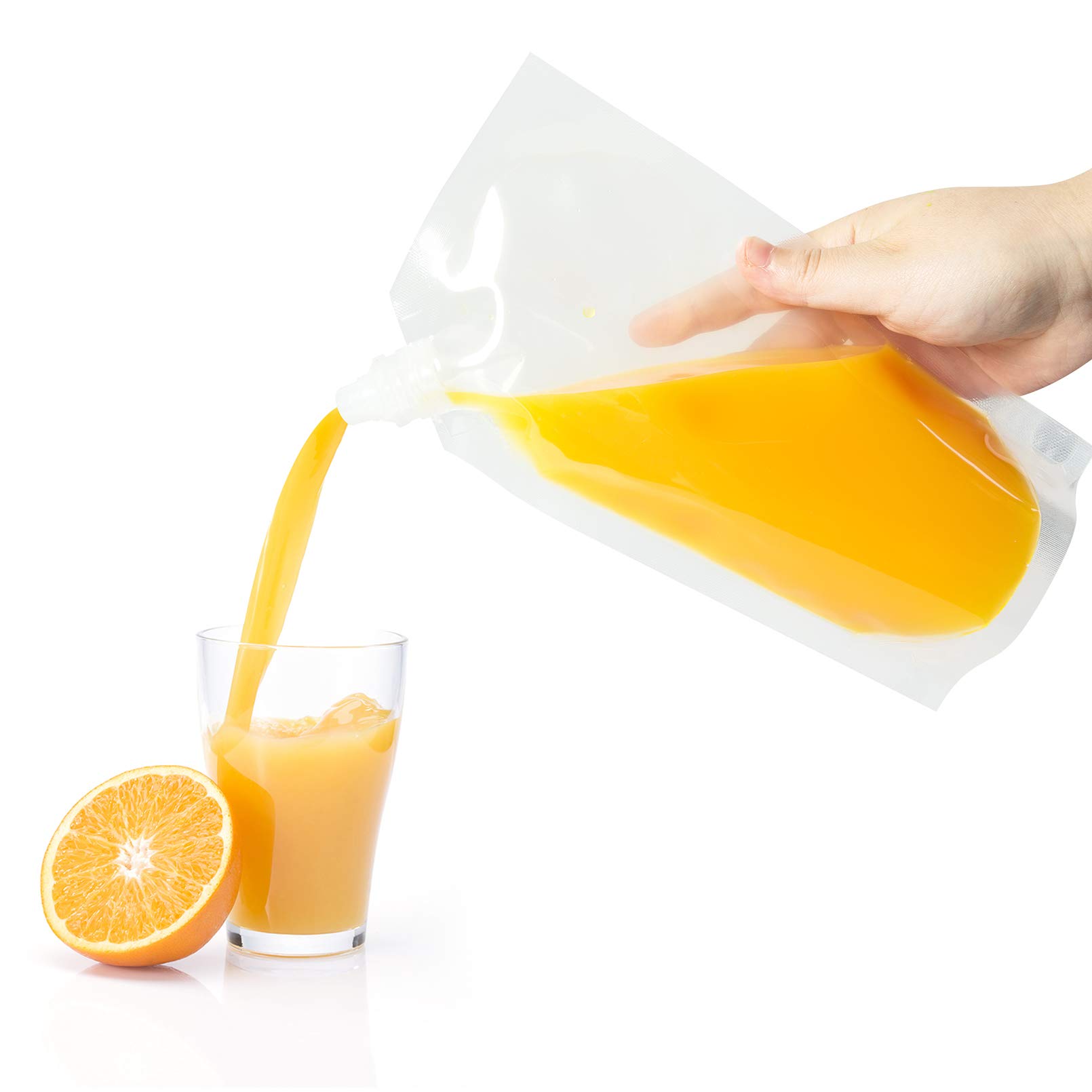 10 Pcs Plastic Flask, Reusable Juice Pouches for Adults, Plastic Flasks Bags with Funnel for Travel, Party (10x16oz)