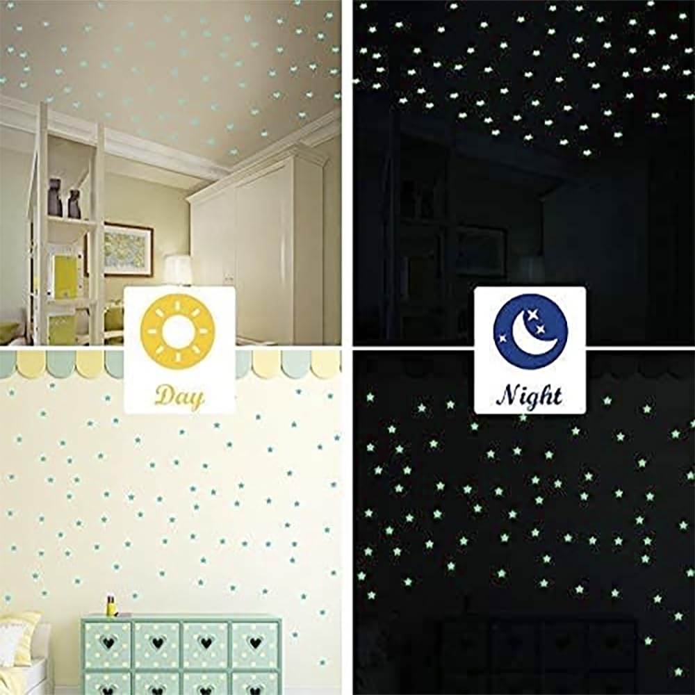 100 Pcs Glow in The Dark Luminous Stars Fluorescent Noctilucent Plastic Wall Stickers Murals Decals for Home Art Decor Ceiling Wall Decorate Kids Babys Bedroom Room Decorations (Pink)