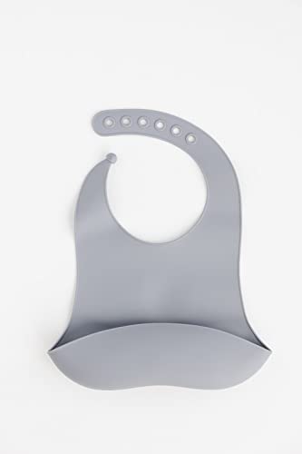 Solid Silicone Baby Bib, Baby and Toddler, Adjustable, Waterproof, Soft, Gray Blue