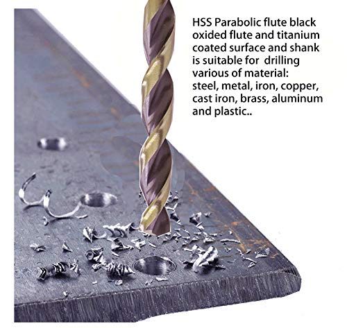 Hss Drill Bit Set 31/64 in. Jobber Twist Parabolic Flute Golden/Black 3-Flat Shank Drill Steel Metal-5Pcs