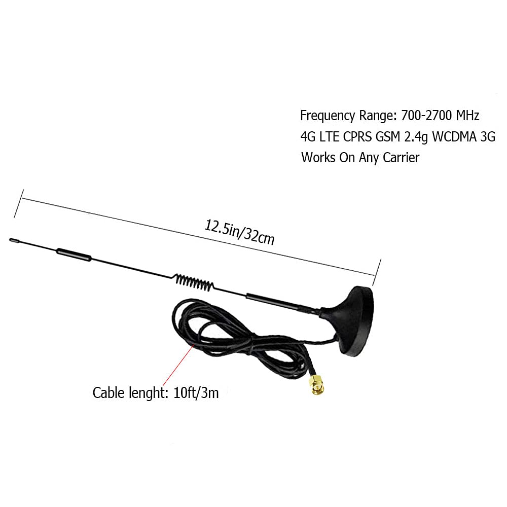 CORONIR 4G SMA Antenna 12DBi 4G LTE CPRS GSM 3G 2.4G WCDMA Omni Directional Antenna with Magnetic Base Extension Cable for WiFi Router Mobile Broadband Outdoor-Pack of 2