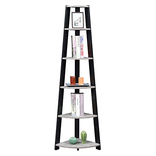 Convenience Concepts Newport 5-Tier Corner Bookcase, Faux Cement/Black