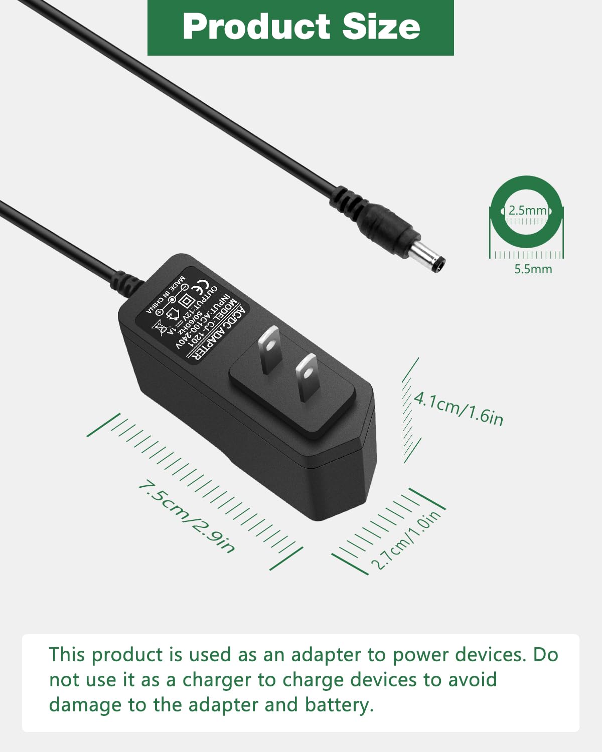 JOVNO 12V 1A Power Supply, 100-240V AC to DC 12volt 1amp 12W Adapter 700mA 500mA 400mA Power Cord with 5.5x2.5mm Tip for LED Light Strips, Security Camera System, CCTV, Routers, Speakers