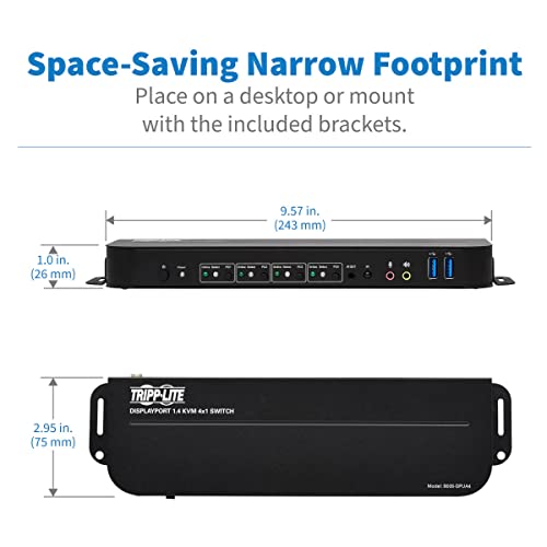 Tripp Lite 4 Port DisplayPort USB KVM Switch, Quad Port DP USB KVM Switch, 4K 60 Hz, HDR, HDCP 2.2, DP 1.4, USB 3.0 Cables, Black (B005-DPUA4)