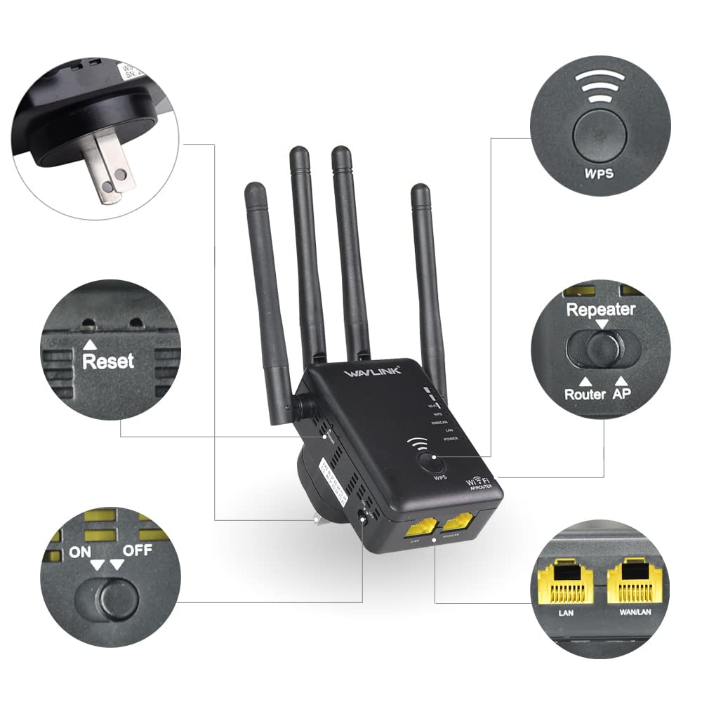 AC1200 WiFi Extender, WAVLINK WiFi Range Extender Signal Booster for Home, Internet Booster Covers up to 10000sq. ft and 45 Devices,Dual Band, WiFi Repeater/Access Point/Router Mode, WPS
