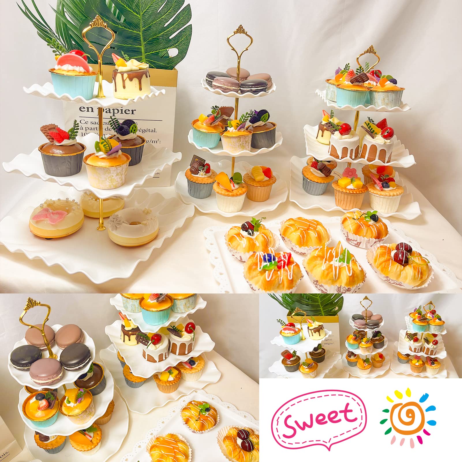 10 Pcs Cupcake Stand Set-Dessert Table Display Set-Cupcake Display Stand-Cupcake Tier Stand With 4x large 3-Tier Cupcake Stands + 6x Appetizer Trays Perfect for Wedding Baby Shower Home Birthday(Wave)