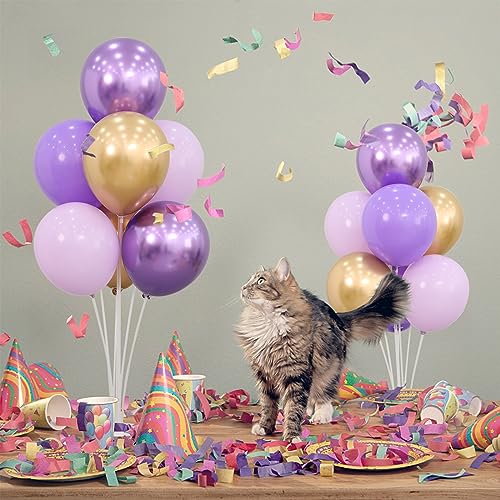 4 Sets Balloon Stands Kit For Table Purple Gold Balloons Holder Sticks With Base Centerpiece Birthday Party Baby Shower Wedding Decoration
