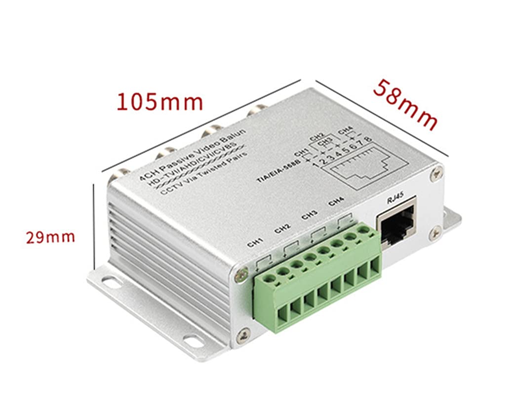 BeElion UTP 4 Channel 720P 1080P CVI/TVI/AHD Passive HD Transceiver,BNC to Cat5/5E/6 RJ45(T568B) UTP Cable Converter for CCTV Camera System