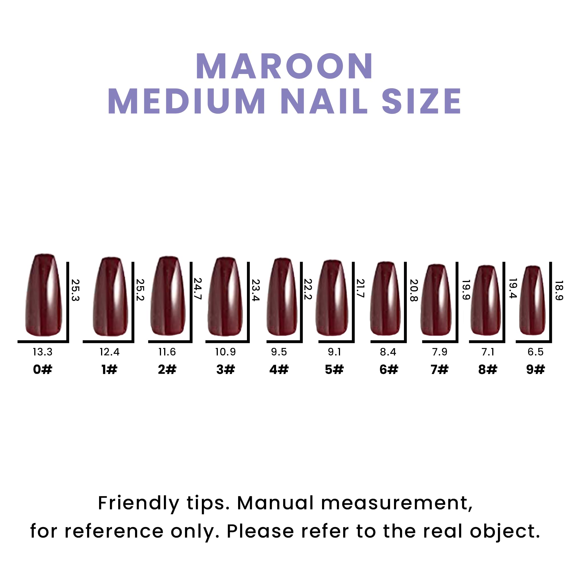 Dark Maroon Tapered Midi Long Coffin Press on Nails