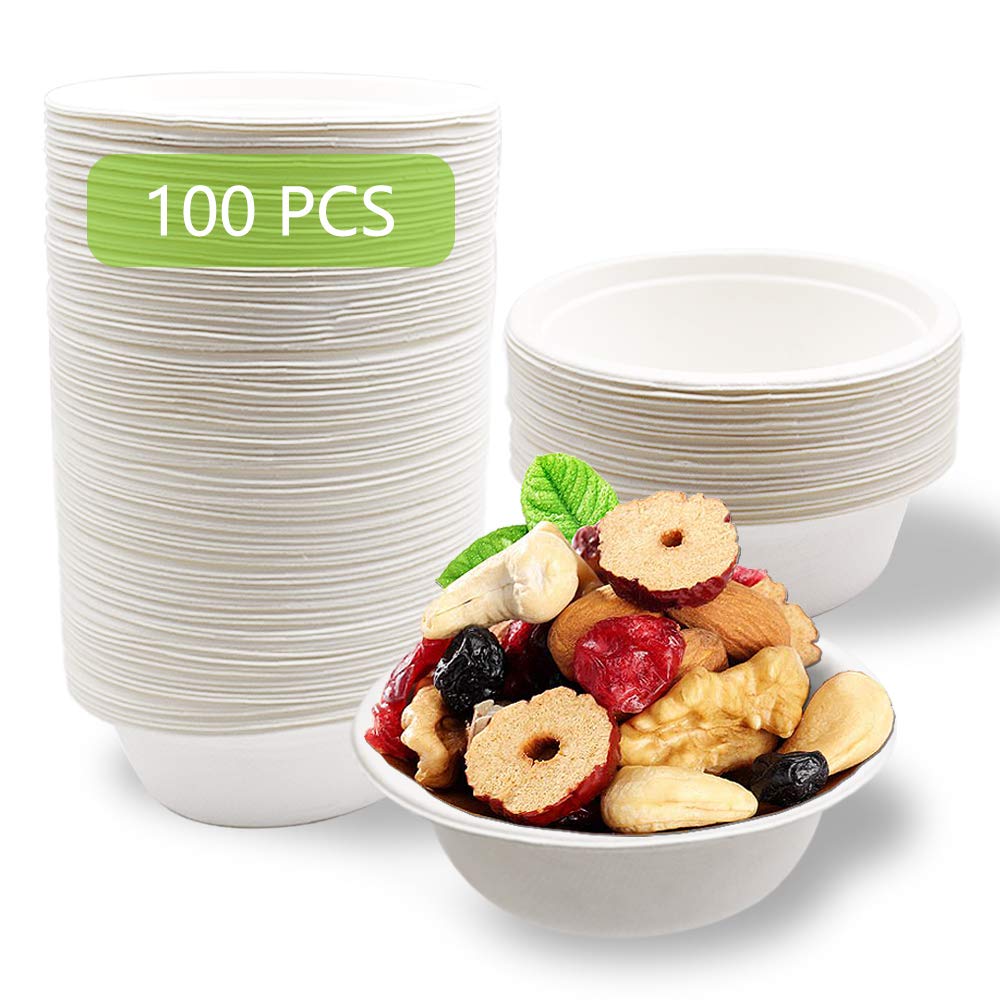 100 PCS 12 Oz Disposable Paper Bowls,Heavy Duty Nature-Made Compostable Bowls,Natural Biodegradable Sugarcane Bassage Bowls,Eco-friendly Paper Alternative Bowls for Party,Restaurants and More