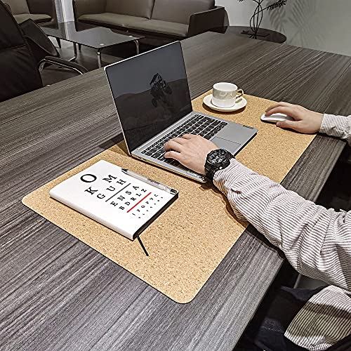 Aothia Office Desk Pad, Natural Cork & PU Leather Dual Side Large Mouse Pad, Laptop Desk Table Protector Writing Mat Easy Clean Waterproof for Office Work/Home/Decor (Dark Blue,31.5" x 15.7")