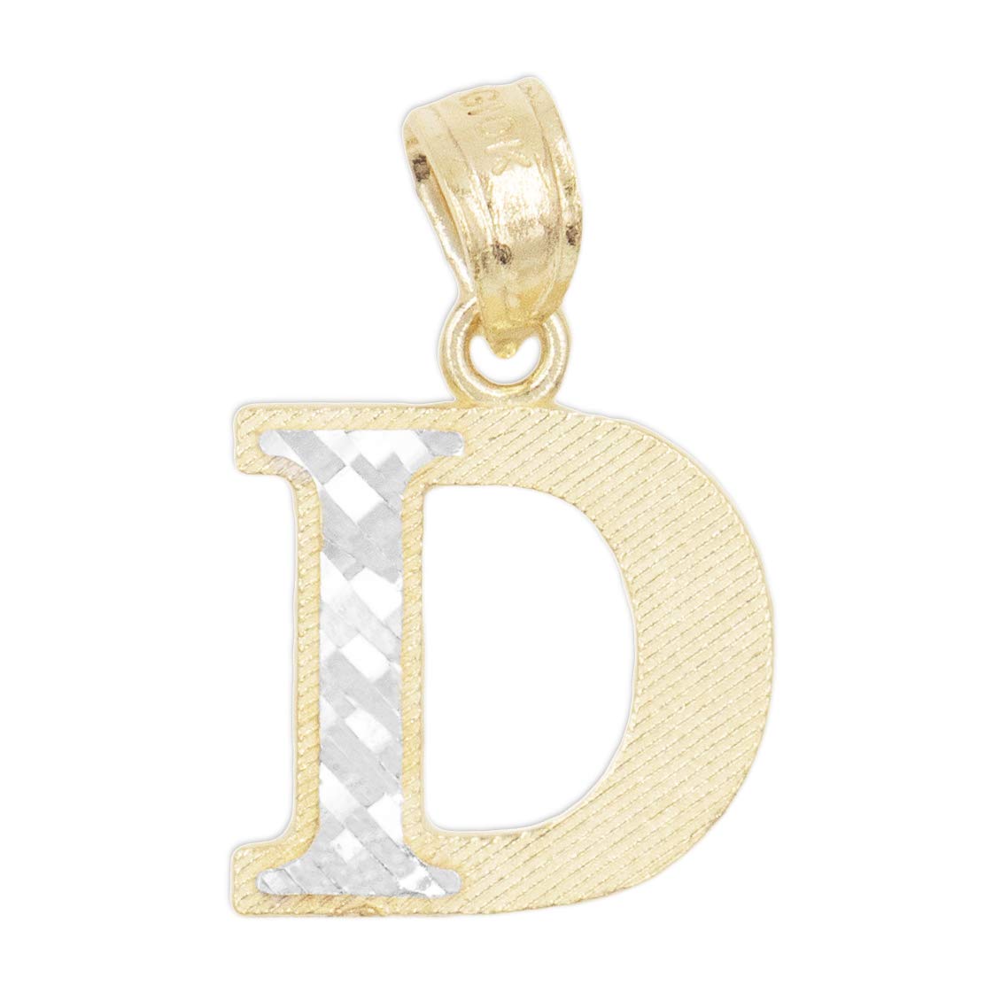 10k Real Solid Gold Two Tone Initial Pendant with Diamond Cut Finish, Available in Different Letters Personalized Letter Jewelry Gifts for Her (D)