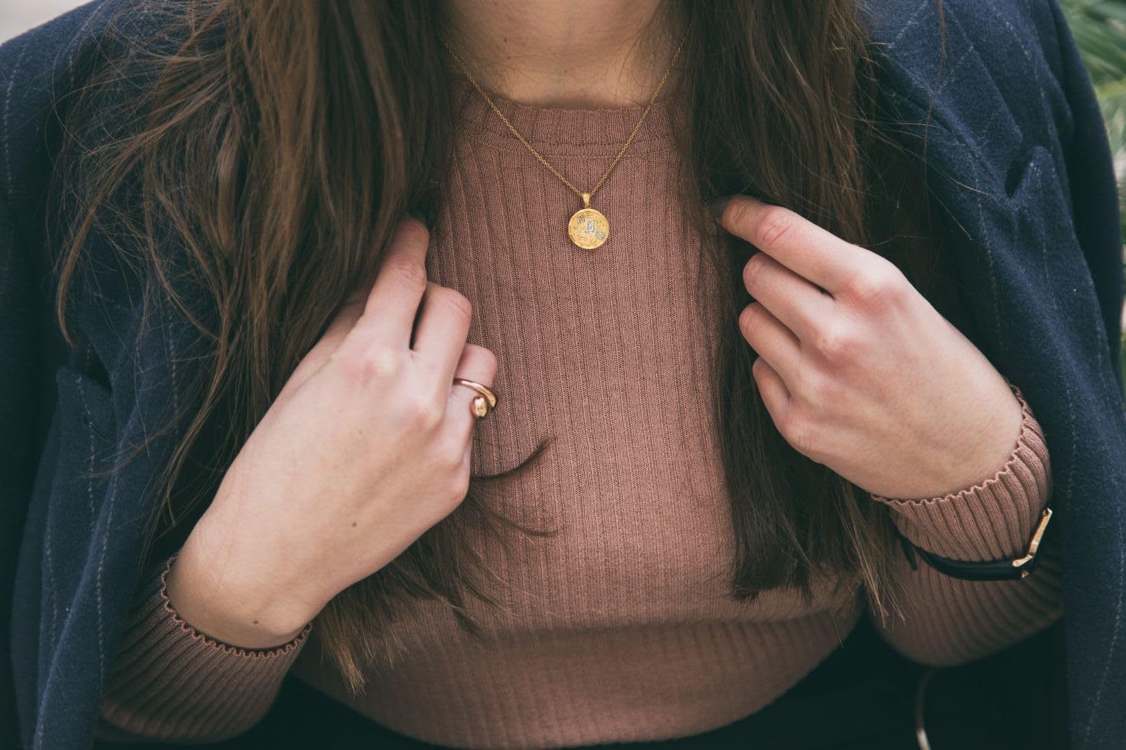 10k Real Solid Gold Round Lucky Charm Pendant, Good Luck Gifts for Her