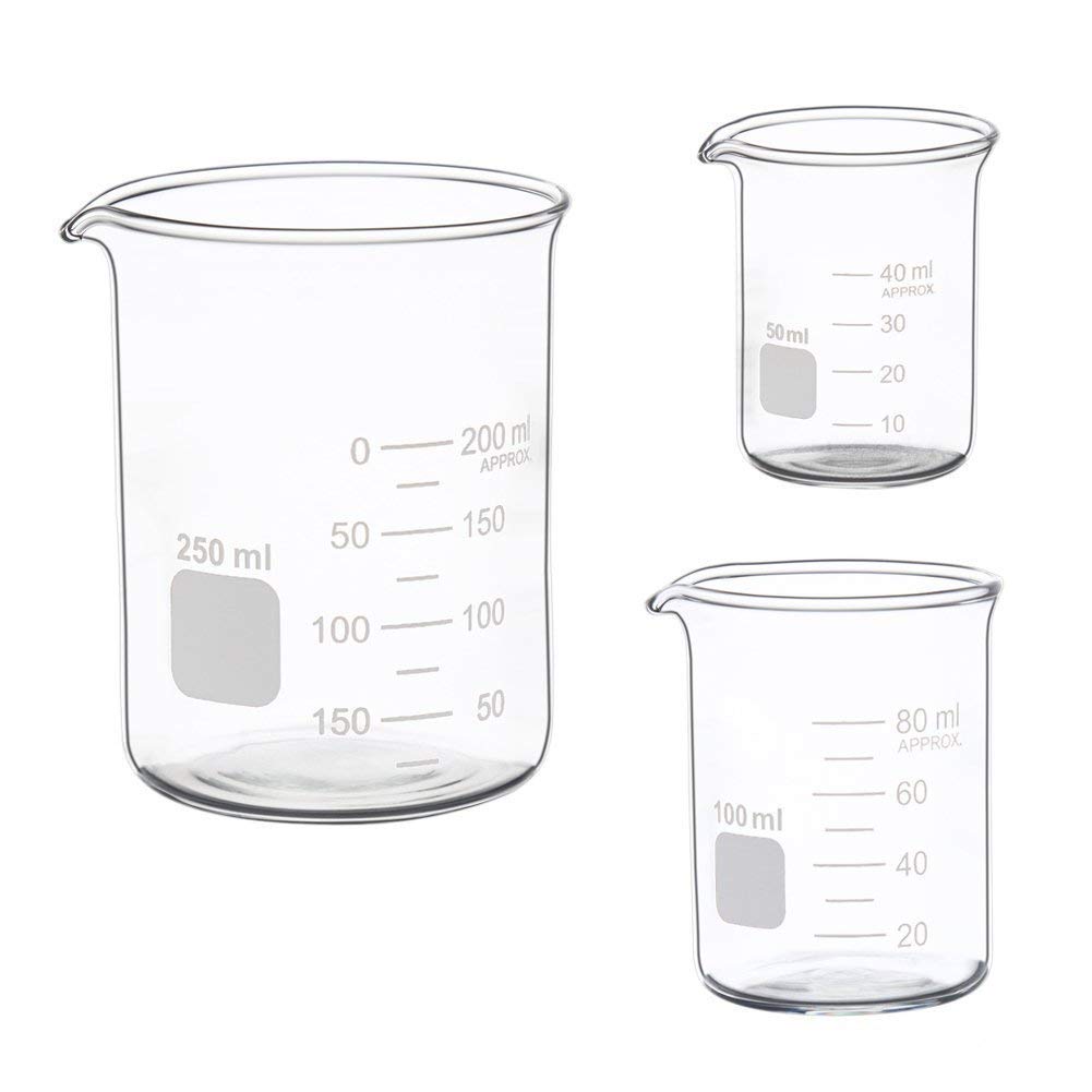 Glass Measuring Low Form Beaker Set 50ml 100ml 250ml Thick Glass Graduated Measuring Cylinder Set 5ml 10ml 50ml 100ml Glass Stirring Rod 12" Long