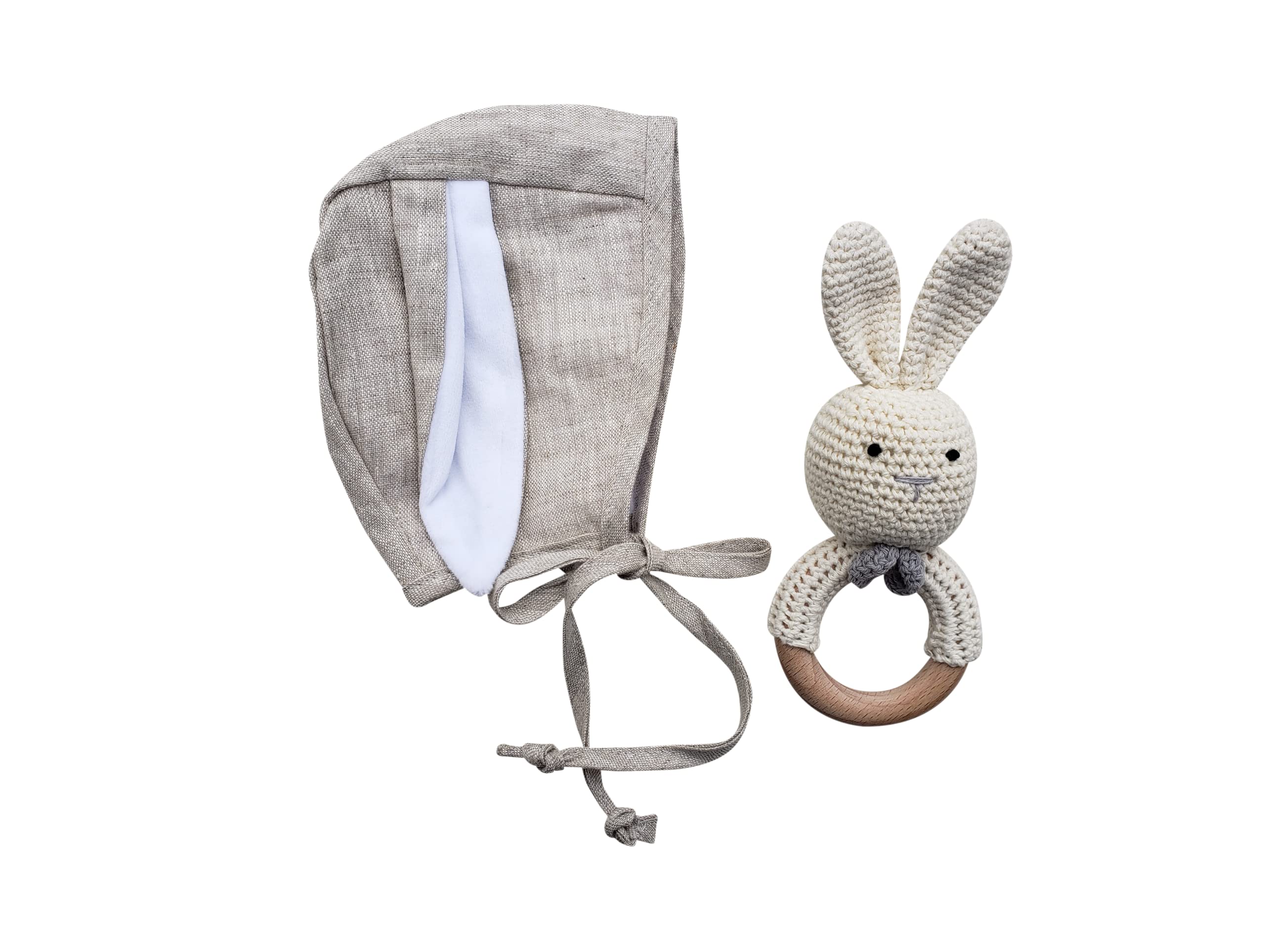Baby Bunny Hat Bonnet Country Vintage Cotton Linen w/Velvet Rabbit Ears Easter Bonnet Hat (as1, Age, 0_Month, 3_Months, Camel Linen Velvet Bunny)