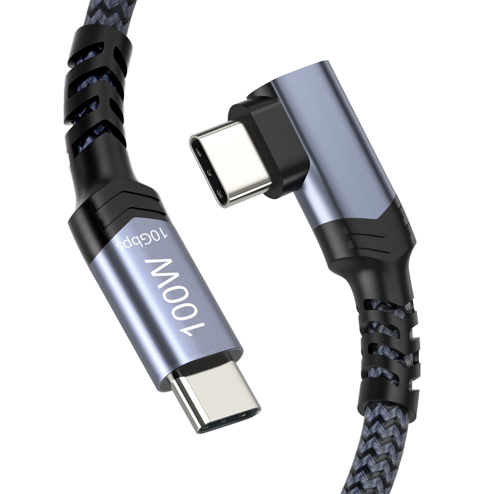 USB C to USB C Cable 100W 10ft, 90 Degree USB C 3.1 Gen2 Cable 20V/5A Fast Charging Cord 4K@60Hz Video Output 10Gbps Data Cable Compatible with MacBook, iPad, Pixelbook, Cellphones and Tablets-Black