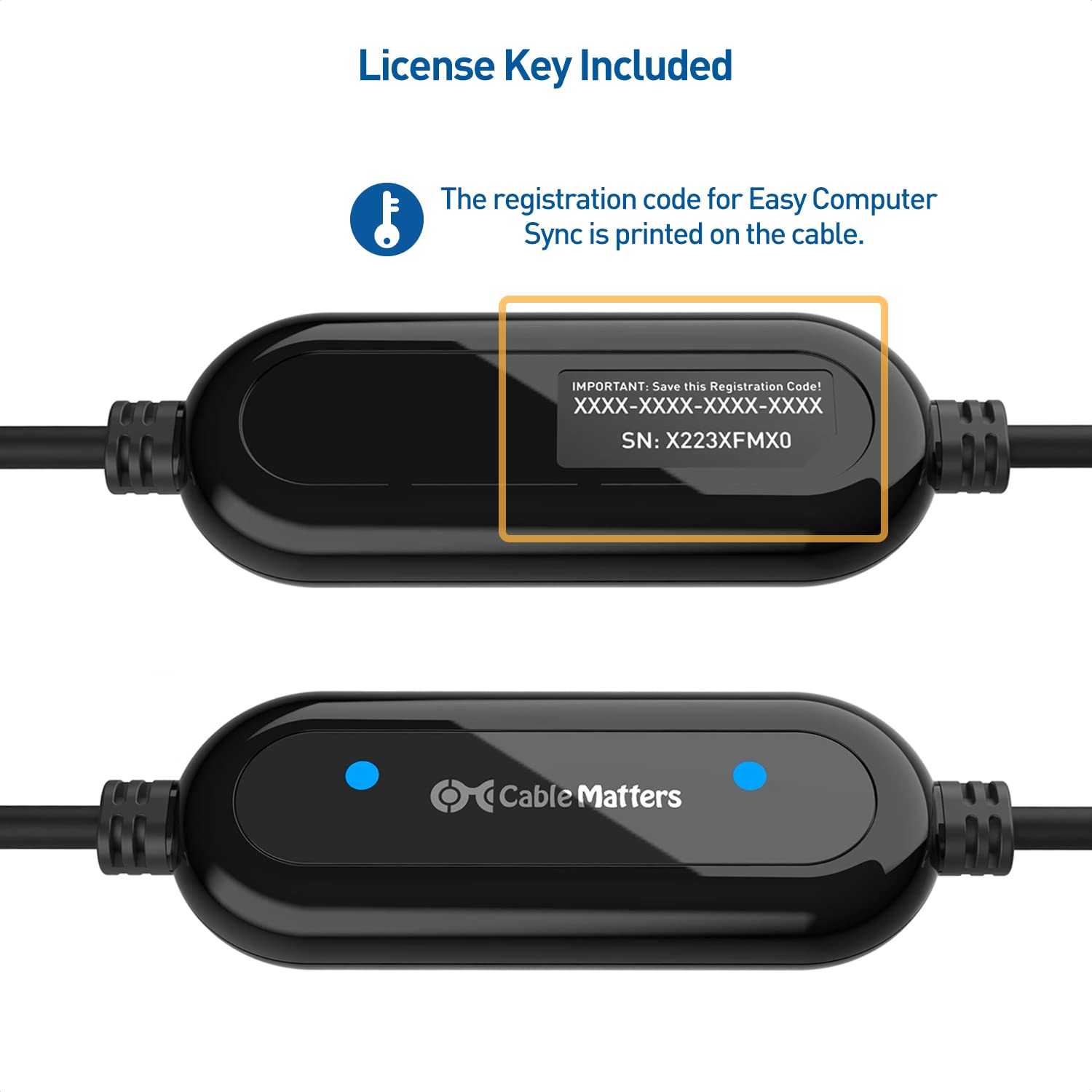 Cable Matters USB C Transfer Cable, USB C Data Transfer Cable in 6.6 ft - Easy Computer Sync Software Key Included, Works with Thunderbolt 4, Compatible with PCMover for Windows 11/10/8/7/Vista/XP
