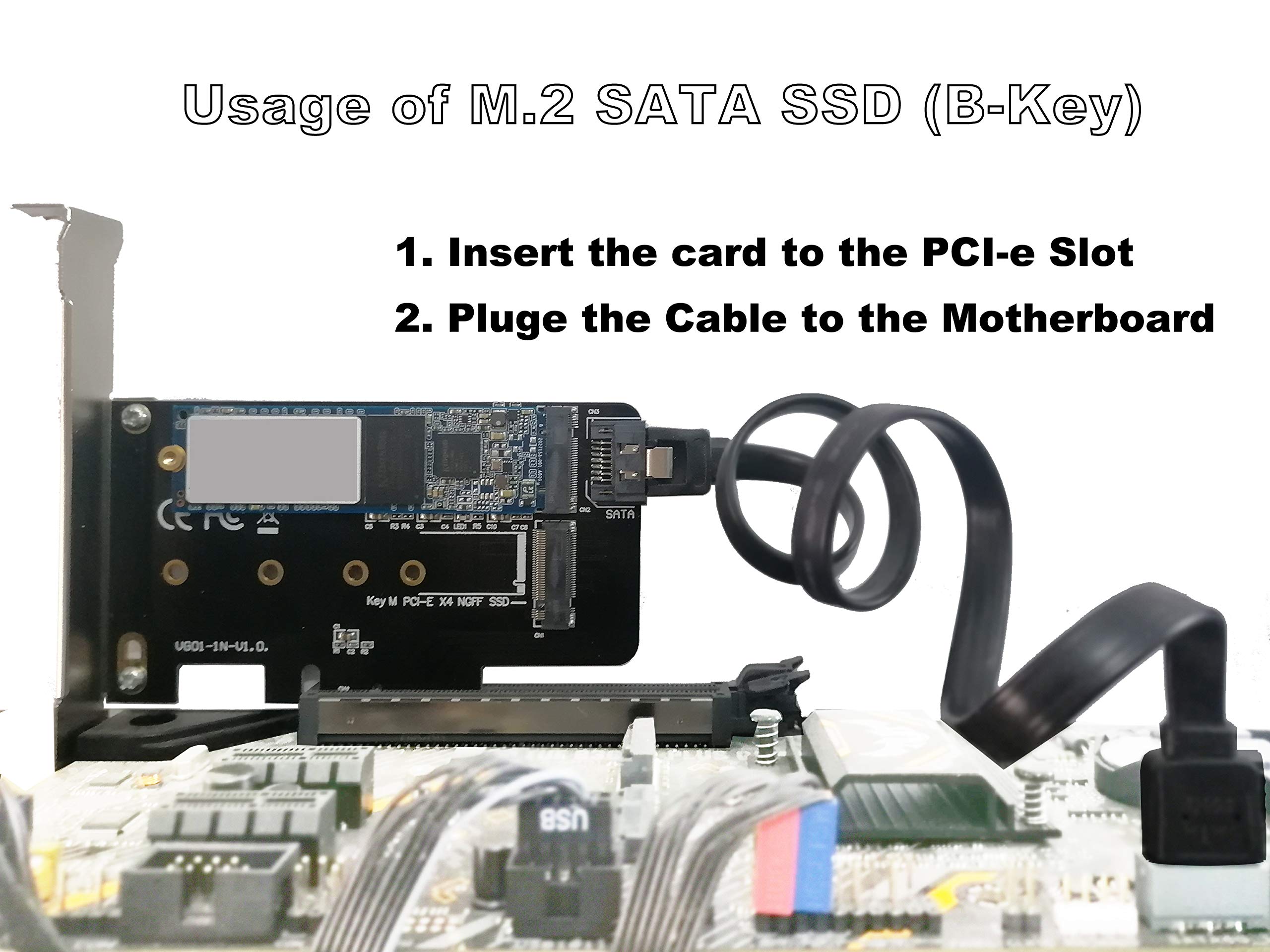Valuegist PCIe Adapter for One M.2 NVMe Mkey and One SATA Bkey SSD, PCI-e 4.0 X4 Card Supports NGFF M2 M-Key or B-Key (M+B) SSD of Length 2280,2260,2242,2230, PCIe NVMe Adapter with SATA 3.0 Cable