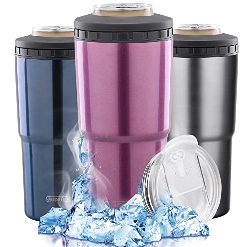 5 In 1 Freezable Can Cooler, Insulated Stainless Steel 24 oz Tumbler with Freezable Drink Can Cooler for all 12 oz Slim Can,Regular Can,Beer Bottle & All Drinks(Pink)