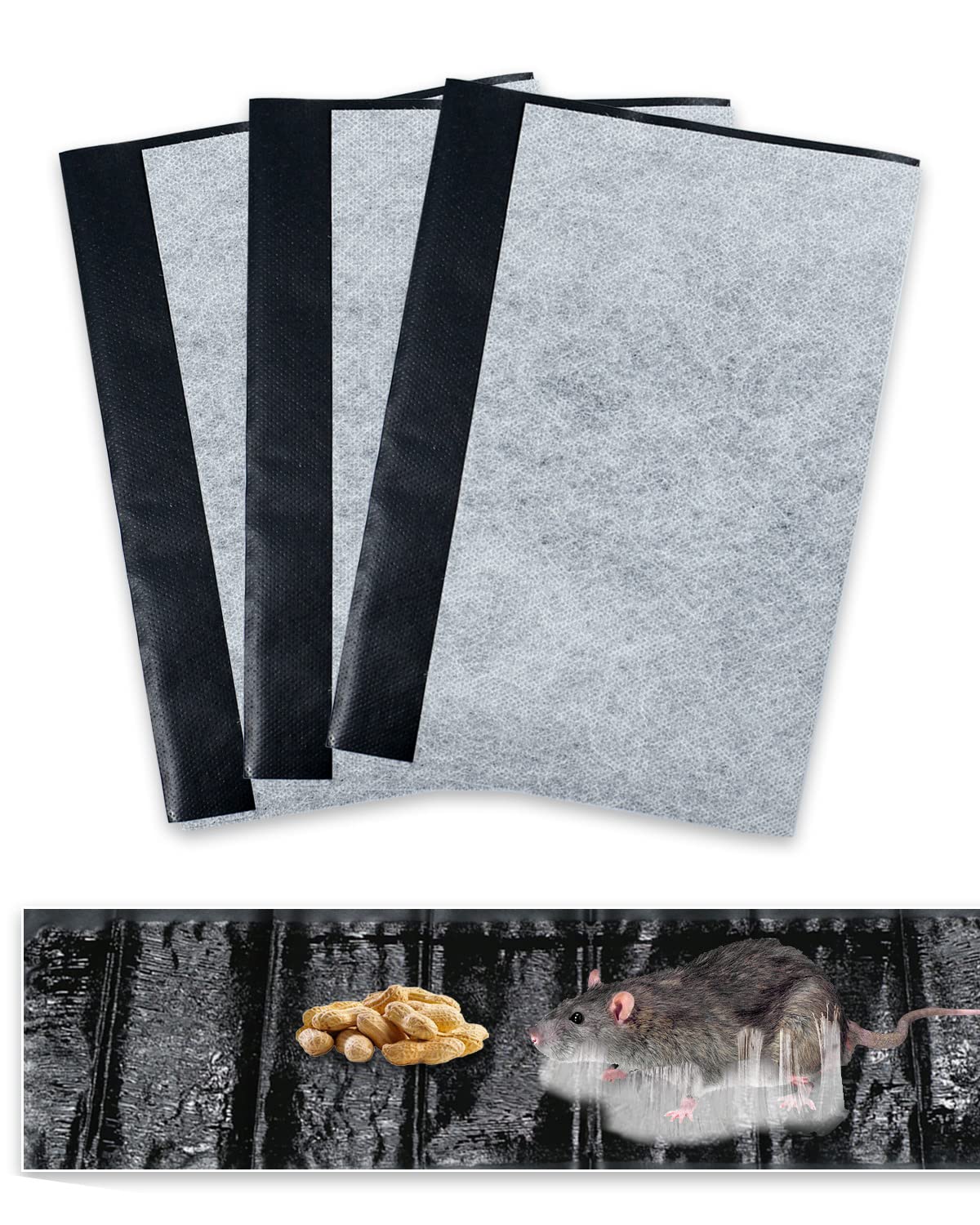 SEEKBIT 3 Pack Rat Sticky Traps XXL, Black Fabric Catching Mouse Glue Trap for Mice and Rats, Enhanced Stickiness Trapping Pads Work for Snakes Spiders Roaches House - 78.74x13.8