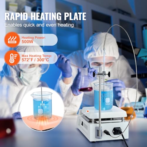 VEVOR Magnetic Stirrer Hot Plate, 500W Heating Power 2000ml Lab Stirrer 572°F/300°C 200-2000 RPM Digital Magnetic Stirrer with 7" Ceramic Coated Heating Plate Magnetic Mixing