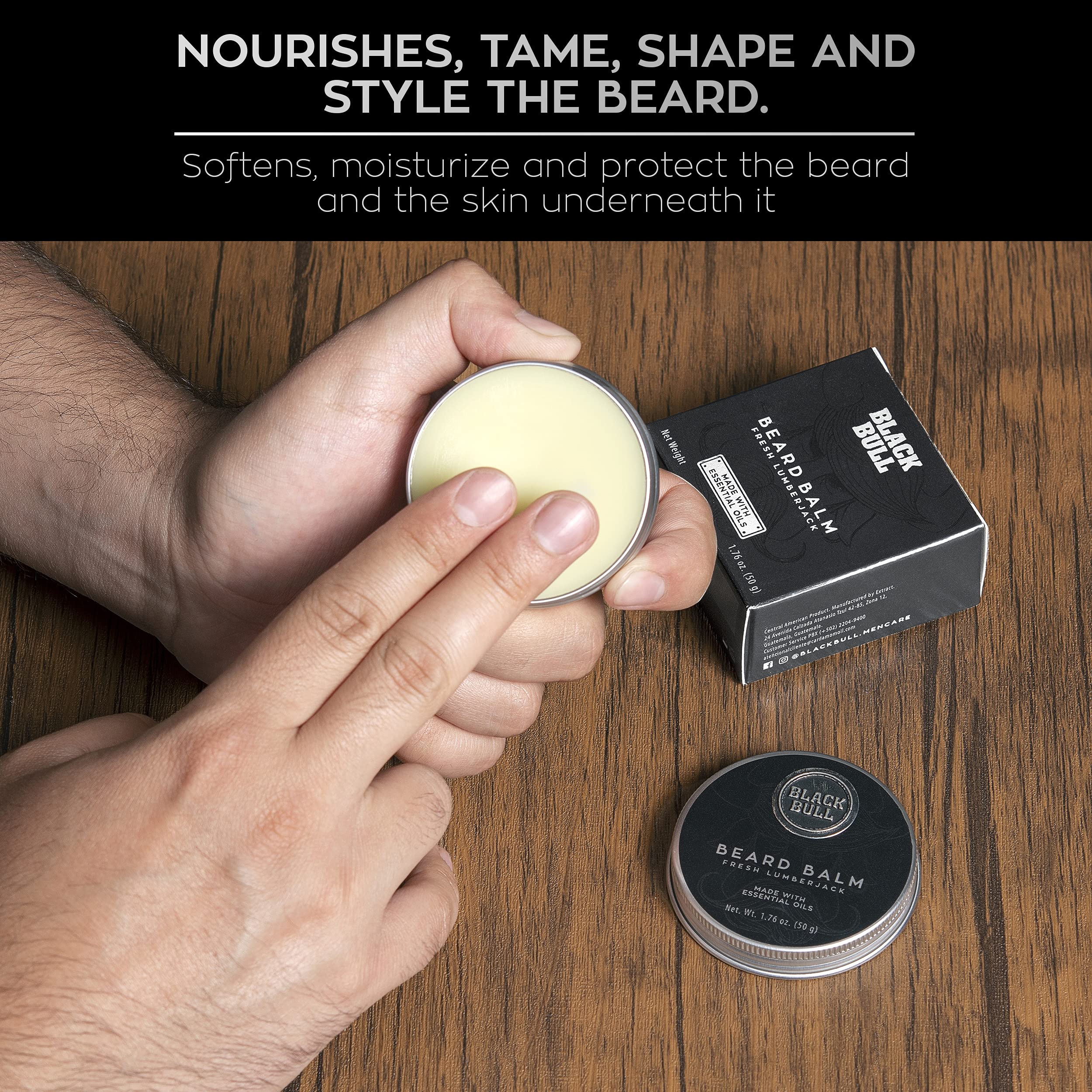 BLACK BULL MEN CARE: Beard Balm with Essential and Vegetable Oils, Bees Wax, Shea Butter and Menthol, Moisture and Nourish, Pack of 2, 50g, Beard Products