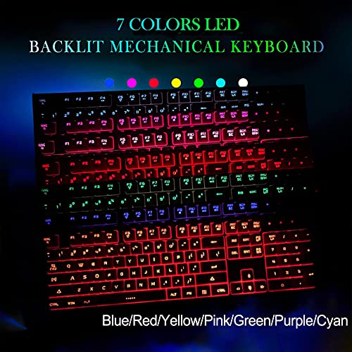 LIOURFE Keyboard with 7 Color LED Backlit, 104 Keys Quiet Wired Computer Keyboard for Office, Mechanical Feeling Gaming Keyboard for Windows Laptop PC Mac (Pink)