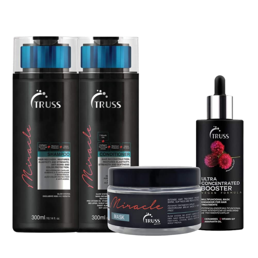 TRUSS Miracle Shampoo Bundle with Conditioner, Hair Mask and Ultra Concentrated Hair Mask Booster