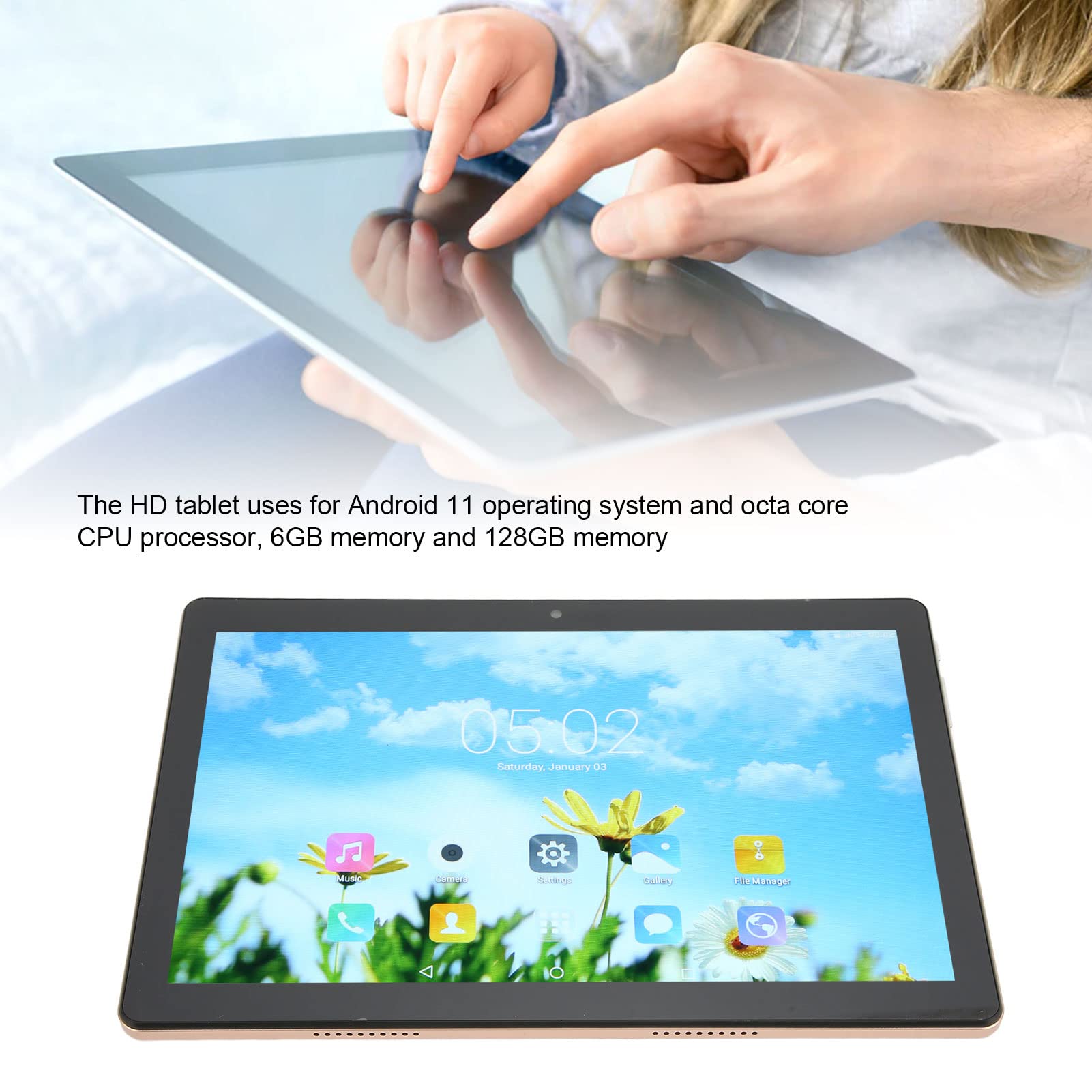 10.1 Inch Tablet, 1960x1080 IPS Tablet 6G RAM 128G ROM 2.4G 5G WiFi 100240V for Home for Travel (Gold)