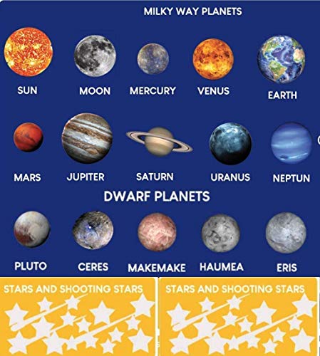 195+PCS Glow in The Dark Planets for Ceiling Decorations, Star Stickers Sun, Moon Pluto Wall Stickers for Kids, Boys Room Decor, Wall Decals Christmas Gift