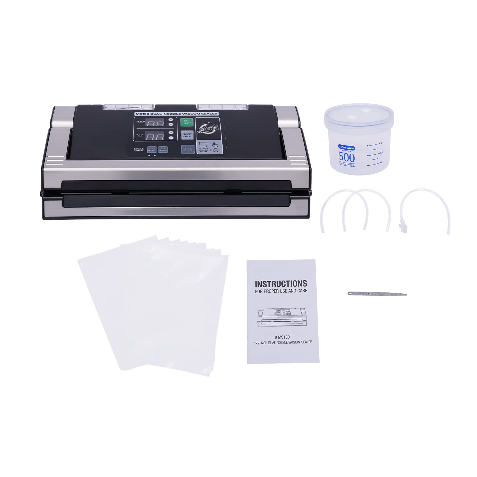 110V 250W Double Pump Vacuum Sealer, MS180 Food Sealer Machine Packing Sealing Machine Auto and Manual Modes Compatible With Smooth Flat Bags or Chamber Pouches, 15.7 '' Seal Bar