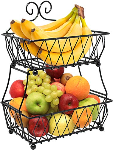 Sorbus Fruit Basket Display Stand, 2-Tier, for Vegetable, Fruit & Bread Counter Storage for Kitchen, Bathroom, Rectangular Antique Metal (Black)