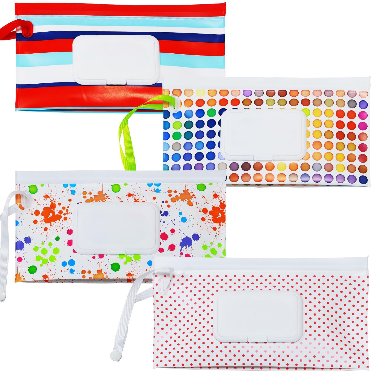 FAREVER Baby Wipe Dispenser, 4 Pack Portable Refillable Wipe Holder, Reusable Lightweight Wipes Container Case Holder for Travel Wet Wipe Pouch,Floral