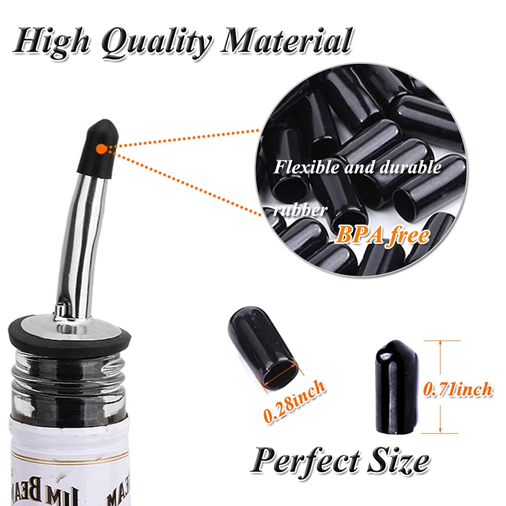 100 Pcs Pourers Dust Covers,liquor spout covers, Dispenser Spout Dust Rubber Caps for Olive Oil Liquor Bottles, Black (Black)
