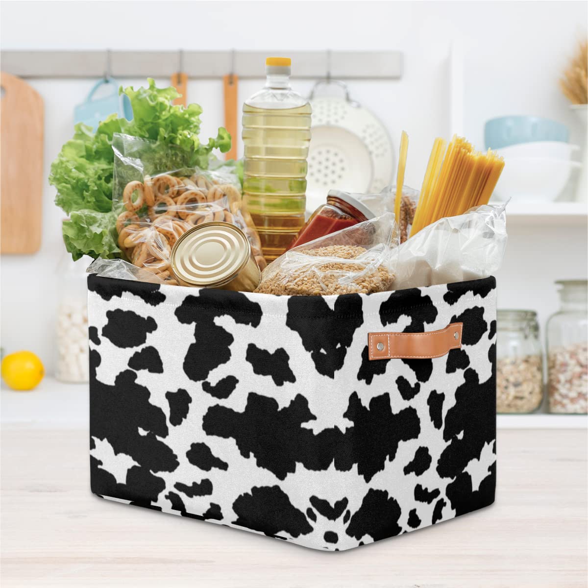 Cube Storage Bins Cow Print Storage Basket Fabric Rectangle Storage Bins Collapsible Nursery Storage Bin Organizer Basket Storage Box for Shelves, Closet