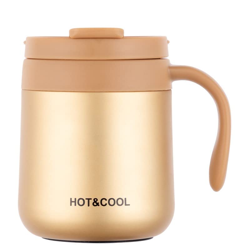 12oz/18oz Insulated Coffee Mug with Handle and Lid, Double Wall Vacuum Stainless Steel Coffee Travel Mug, Tumbler Cup,Reusable and Durable Travel Coffee Cup Thermal Cup, Gold 12oz