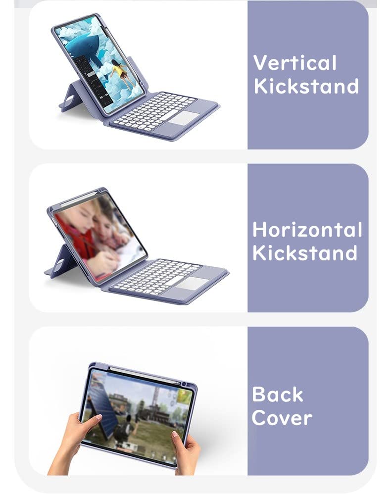 HENGHUI Magnetic iPad 10th Generation Keyboard Case with Touchpad Cute Color Keyboard Vertical Stand Movable Clear Back Case Detachable Keyboard (Dark Pink)