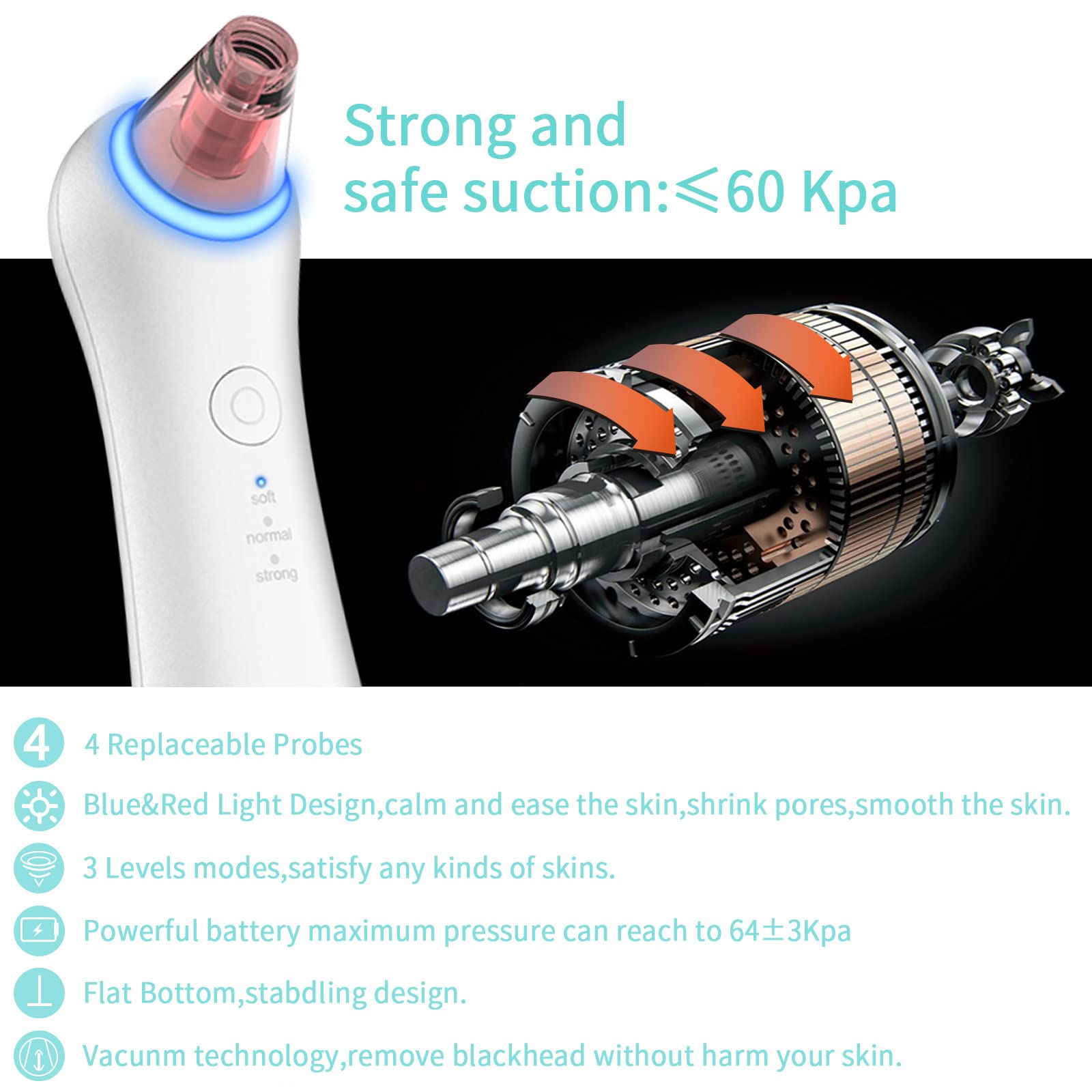 Blackhead Remover Pore Vacuum Extractor-2025 Upgrade GERY Blackhead Cleaner Electric Comedone Acne Extractor Kit Facial and Nose Peel Whitehead Black Head Removal Tool,Red&Blue Light, and 4 Porbes