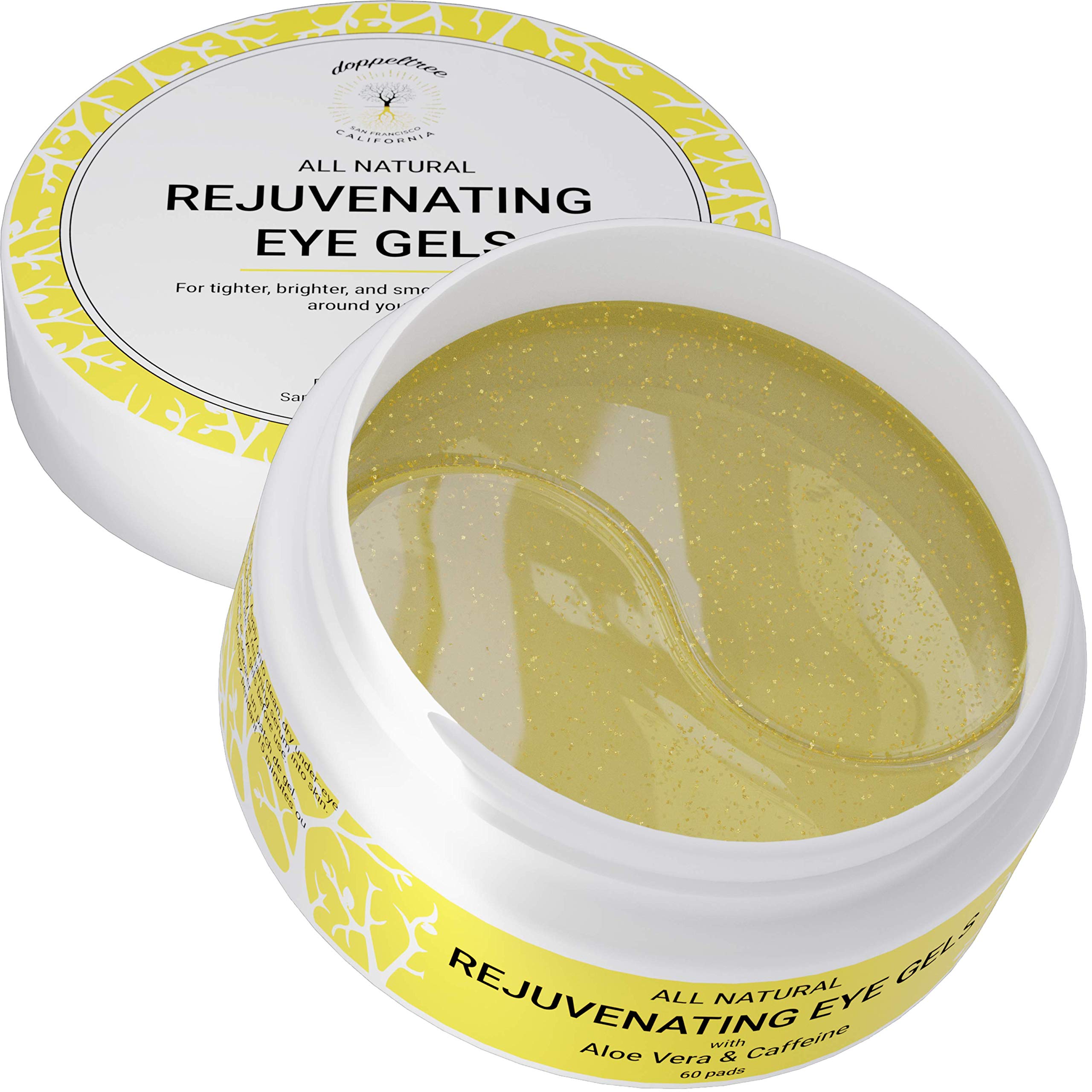 Doppeltree All Natural Caffeine Under Eye Patches & Hydrogel Masks (60 Pads) - Anti Aging Treatment for Crow Feet, Puffiness, Wrinkles, Dark Circles- Formulated in San Francisco
